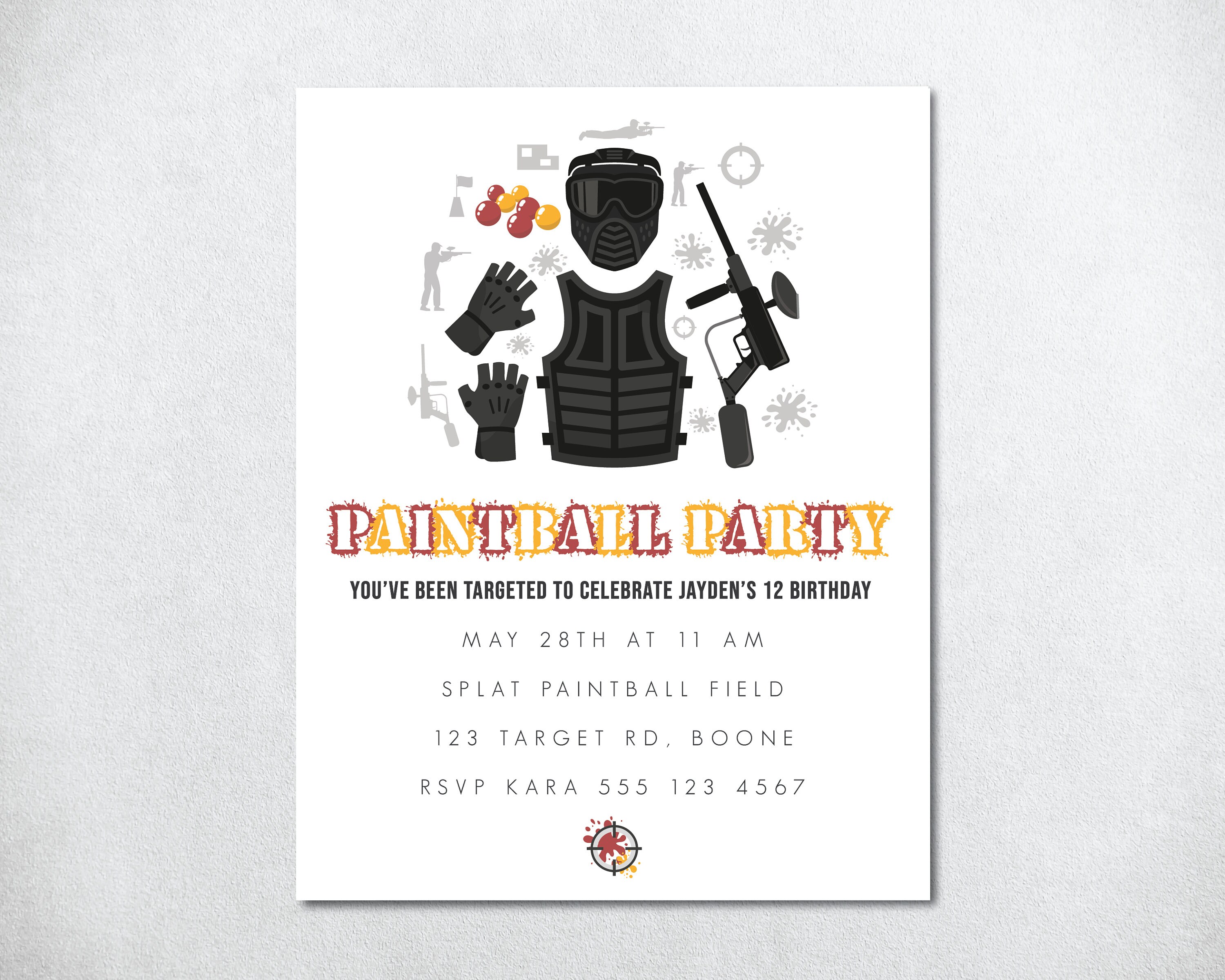 Paintball Birthday Party Invite, Paintball Invitation, Paintball Party ...