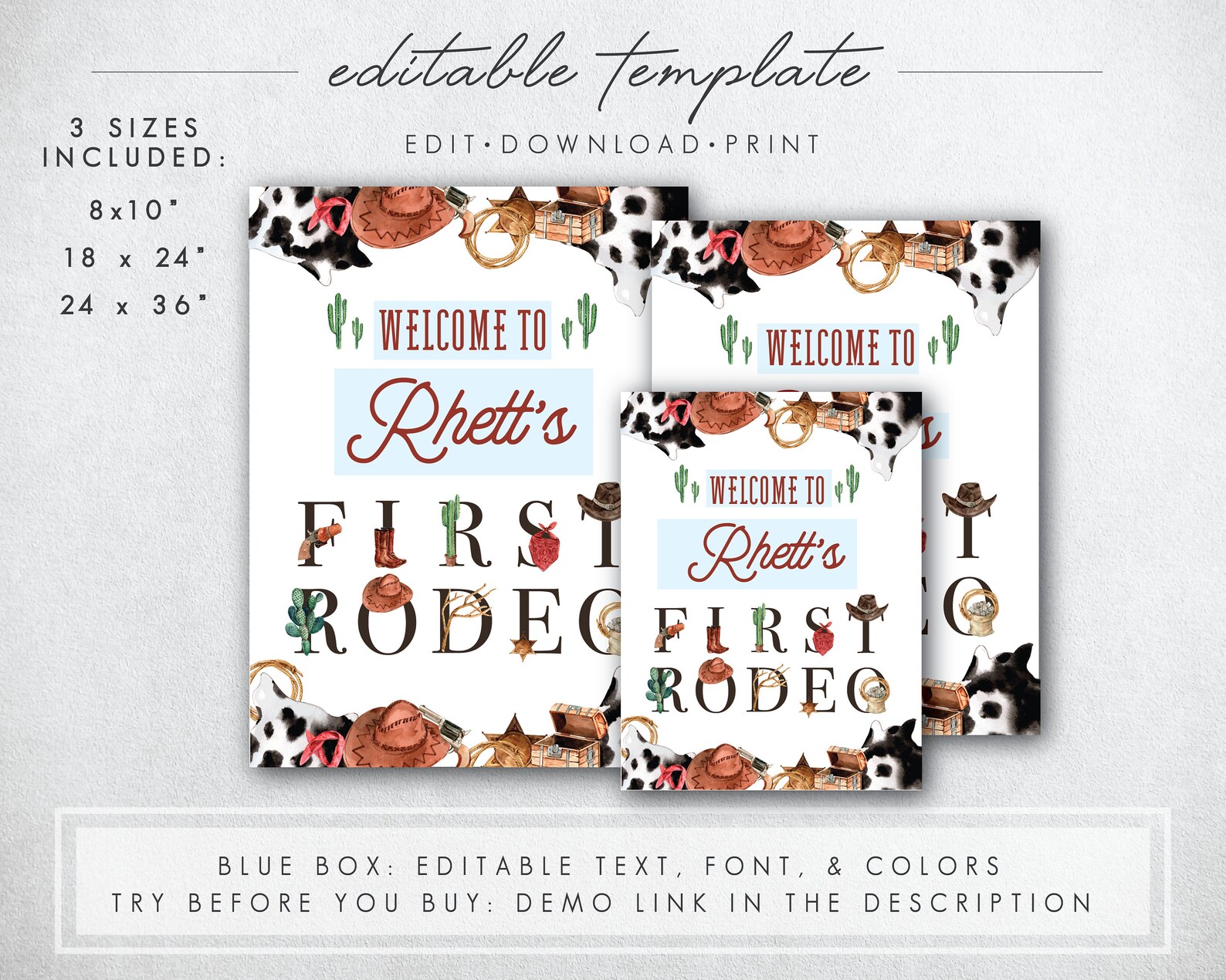 Cowboy Birthday Sign Cowboy Welcome Sign Template First | Etsy