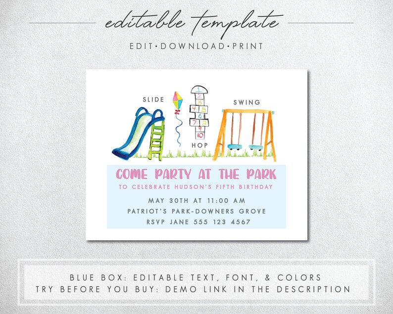 Park Party Invitation Park Birthday Invitation Party at the | Etsy