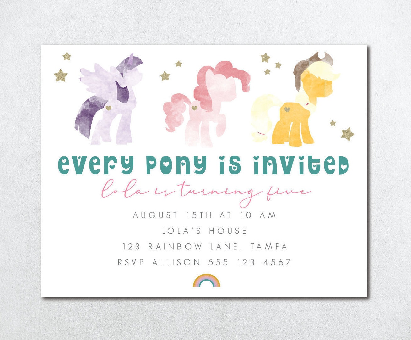 Pony Birthday Invitation, Pony Invite, Modern My Little Pony Girls ...