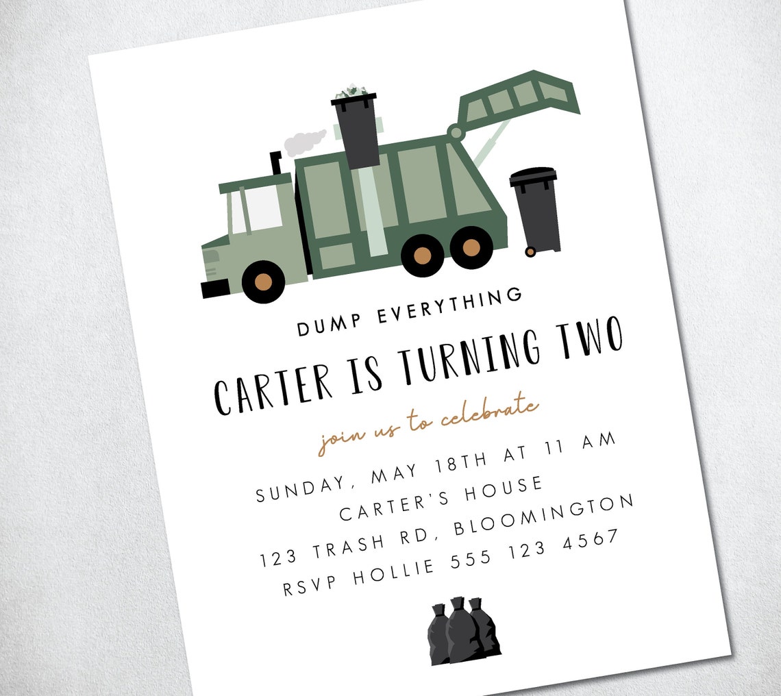 Trash Bash Birthday Invitation, Dump Everything Invitation, Garbage ...