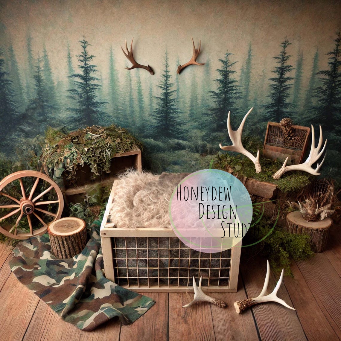 Hunting-themed Newborn Digital Backdrop – Rustic Sportsman Baby ...