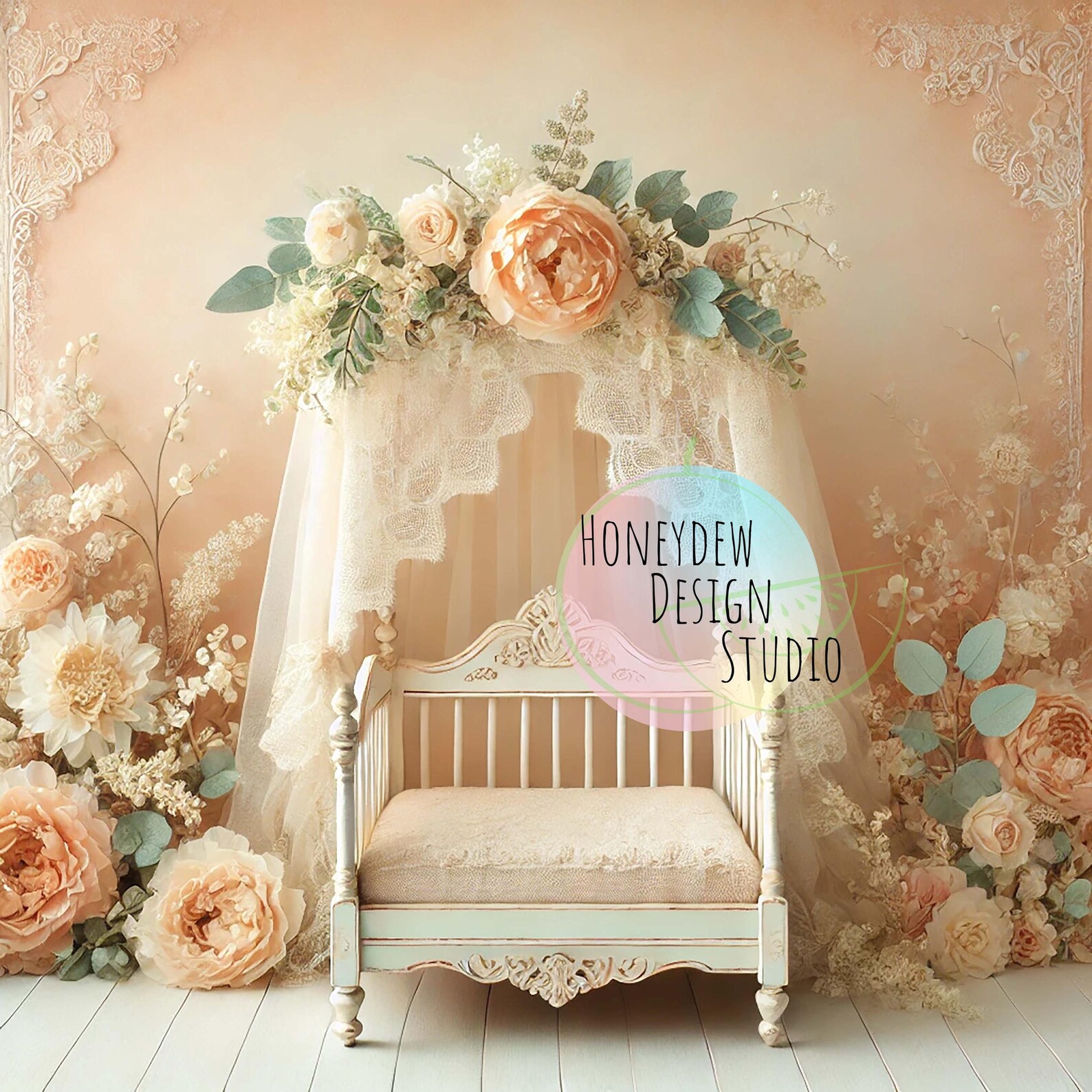 Vintage Floral Newborn Digital Backdrop -themed Baby Photography ...