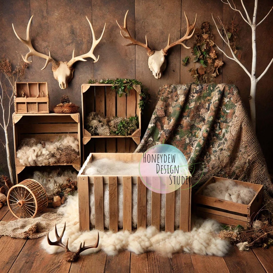 Hunting-themed Newborn Digital Backdrop – Rustic Sportsman Baby ...