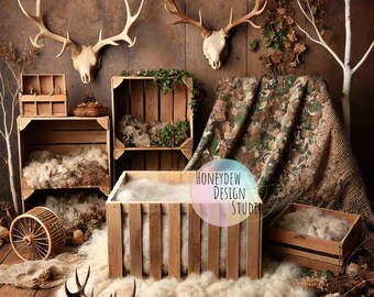 Hunting-themed Newborn Digital Backdrop – Rustic Sportsman Baby ...