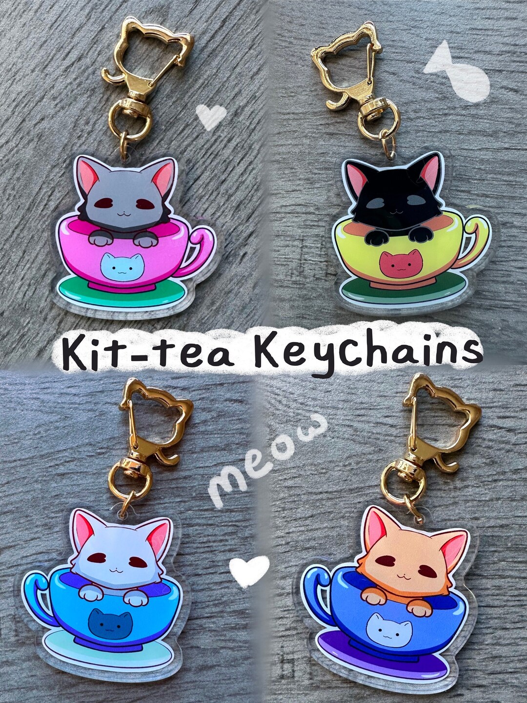 Kawaii Cat Acrylic Keychain – Cute Orange, White, Black, Gray Cats ...