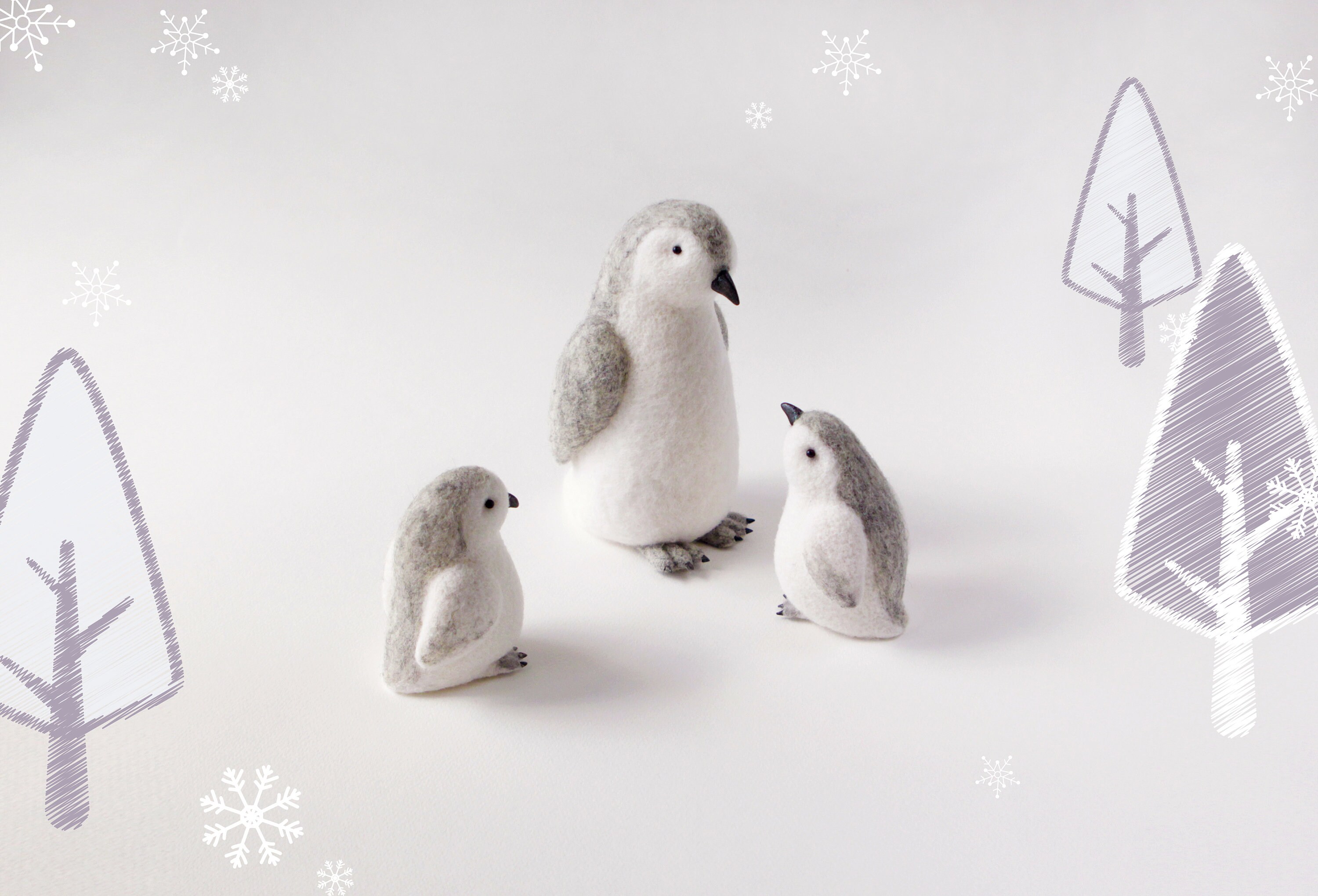 Needle felted penguin family sculptures cute christmas decor | Etsy