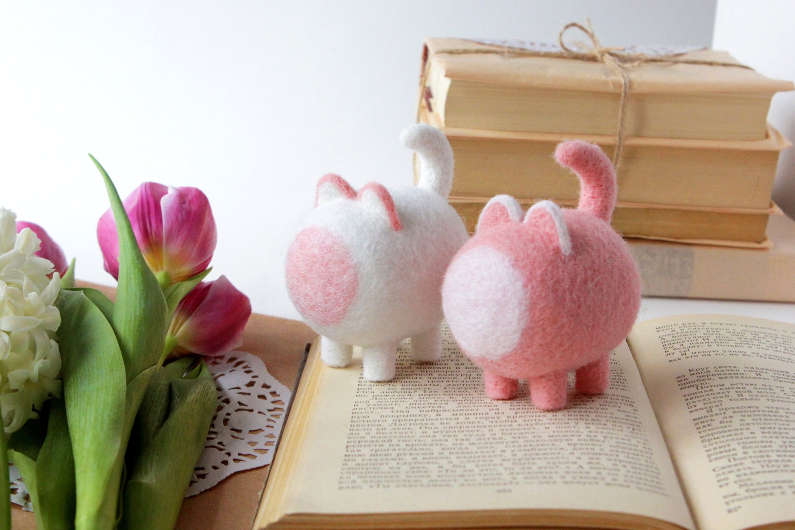 Two cute pink siamese cats needle felted collectible animals | Etsy