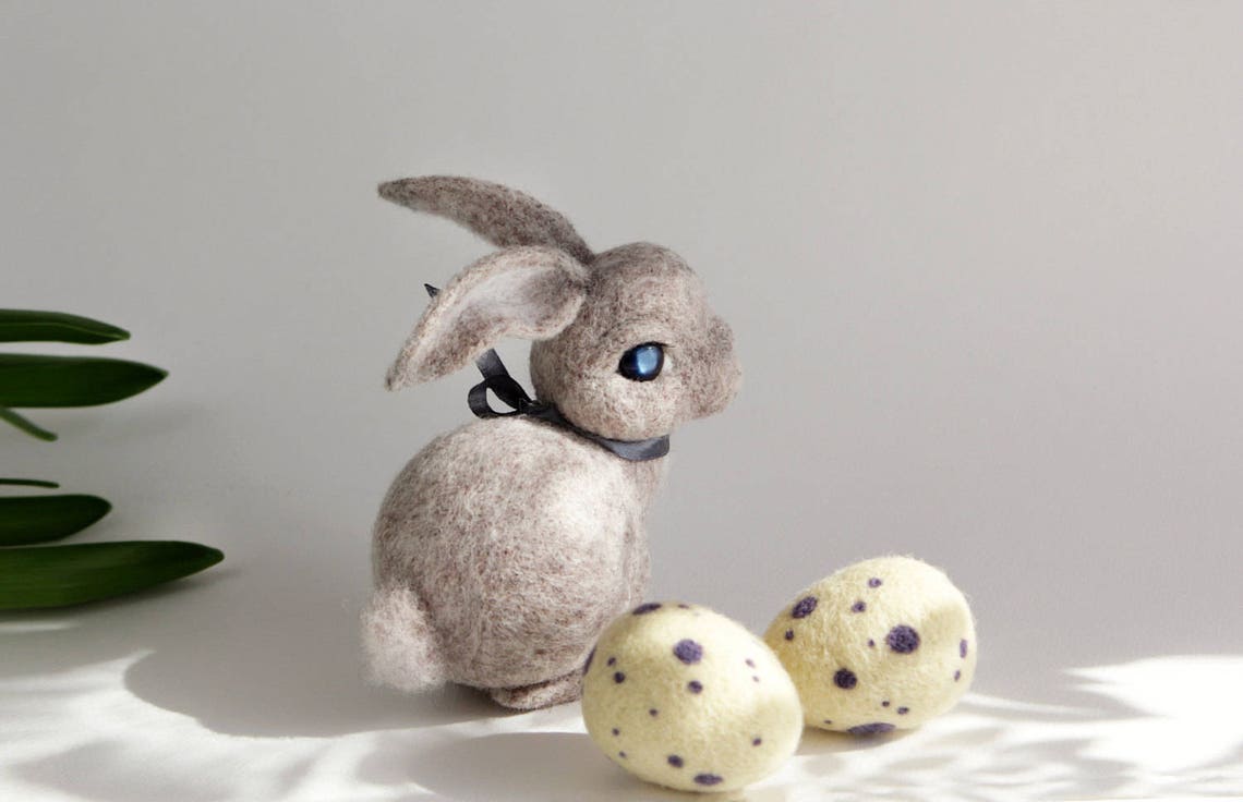 Easter needle felted bunny figurine rustic decoration wool | Etsy