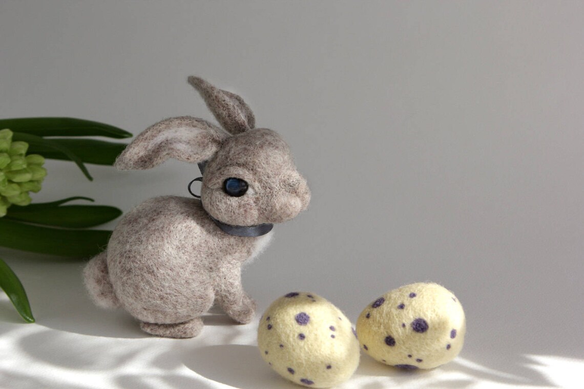 Easter needle felted bunny figurine rustic decoration wool | Etsy