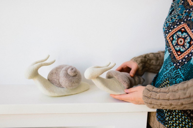Needle felted snail sculpture wool interior toy cute home | Etsy