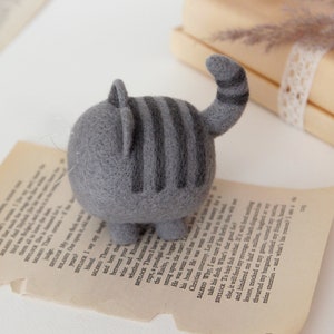 One Tabby Gray Cat With Dark Gray Stripes, Needle Felted Figurine, Cat ...