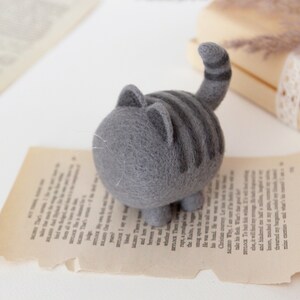 One Tabby Gray Cat With Dark Gray Stripes, Needle Felted Figurine, Cat ...