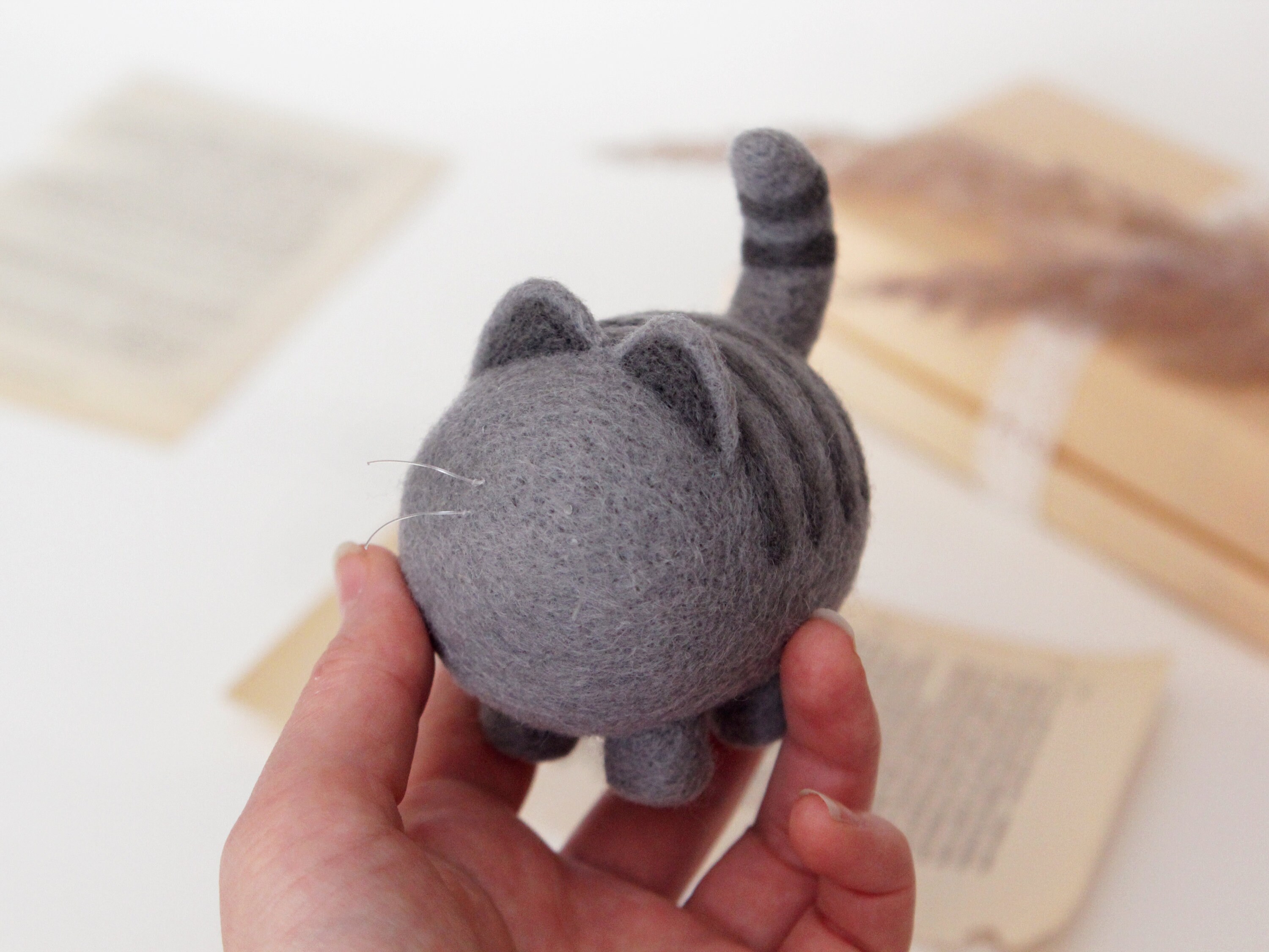 One tabby gray cat with dark gray stripes needle felted | Etsy