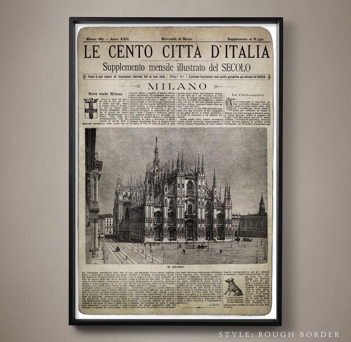 Vintage Italian Newspaper, Milan Full Cover, Circa 1887 Old Italian ...