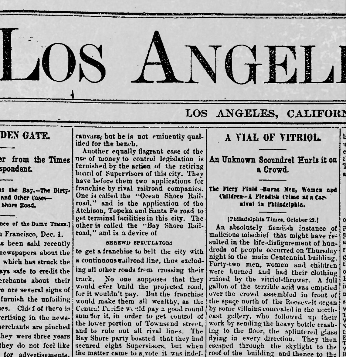 Los Angeles Times First Issue, December 4 1881, LA Times Inaugural ...