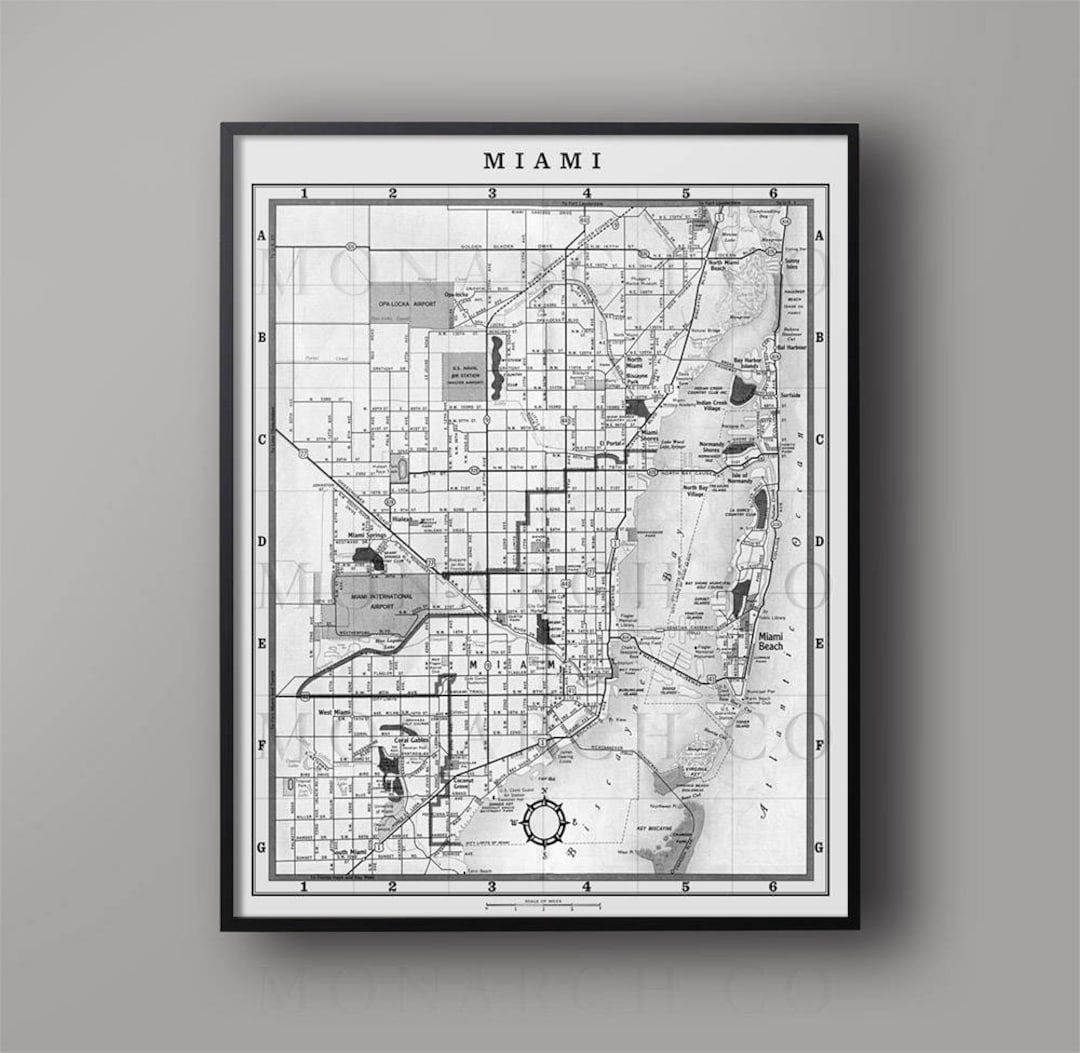 Map of Miami, Vintage 1900s Miami Map Artwork, Lithographic Map of ...