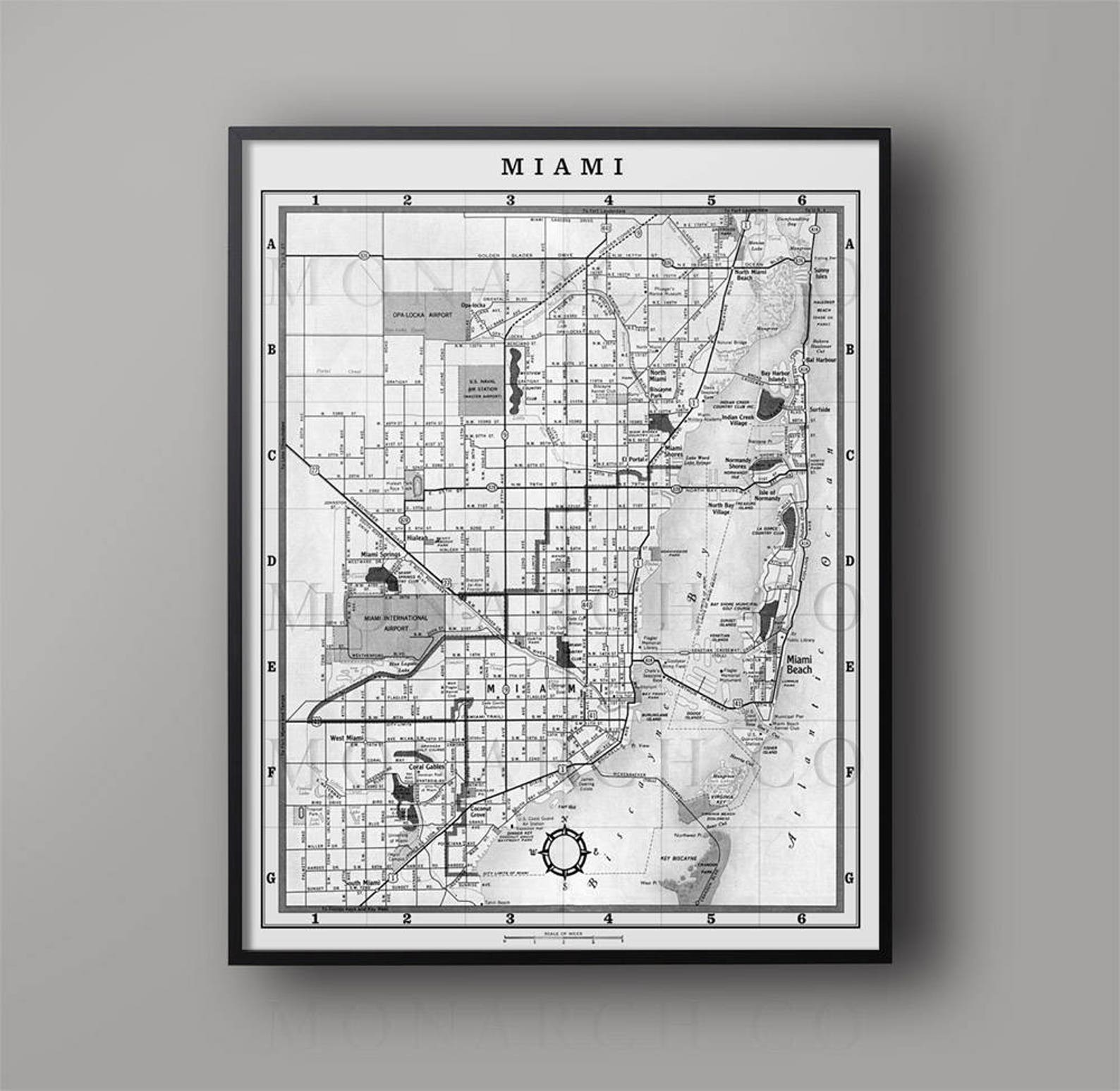 Map of Miami Vintage 1900s Miami Map Artwork Lithographic - Etsy