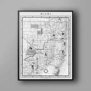 Map of Miami, Vintage 1900s Miami Map Artwork, Lithographic Map of ...