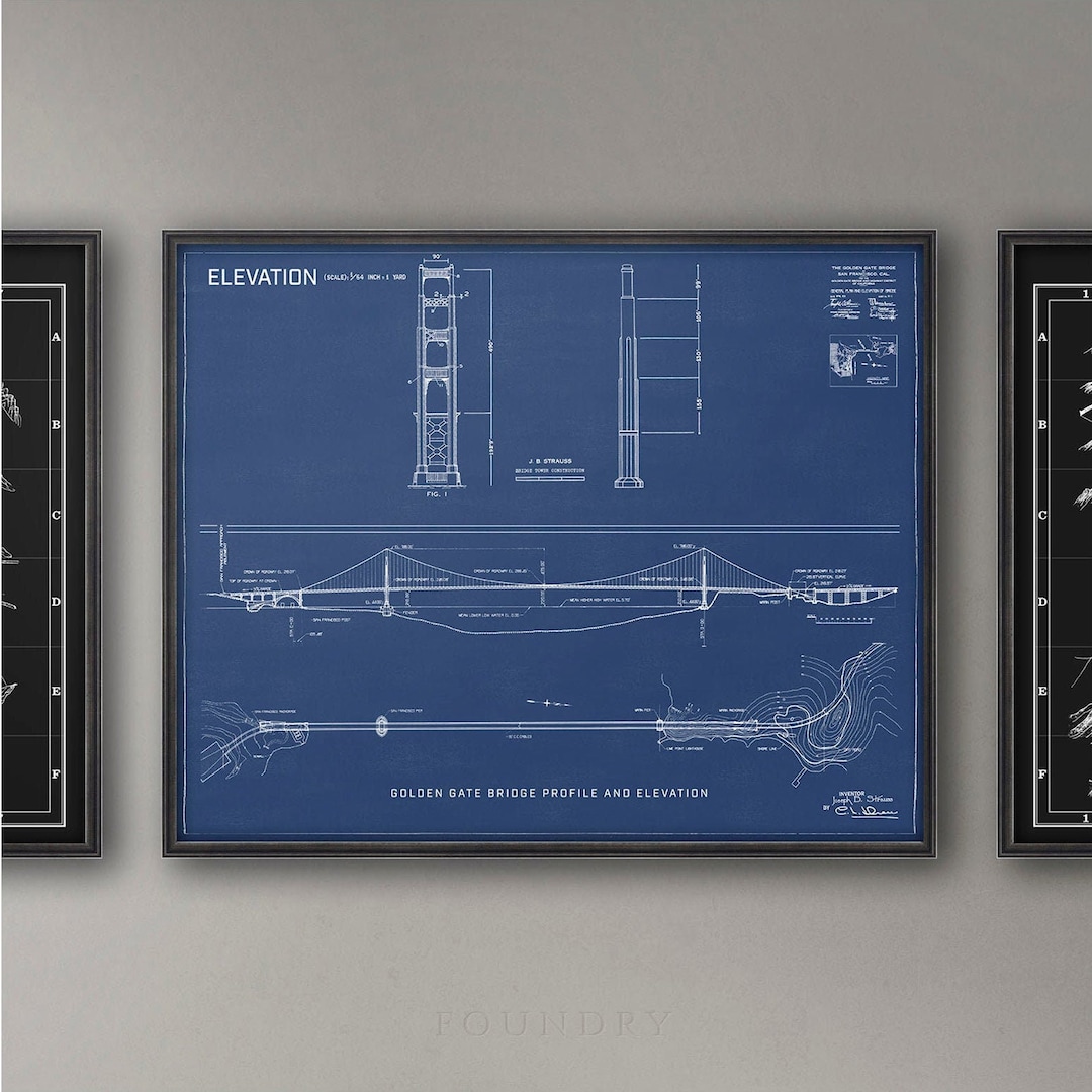 Golden Gate Bridge Blueprint Art: San Francisco Architecture Print - Etsy