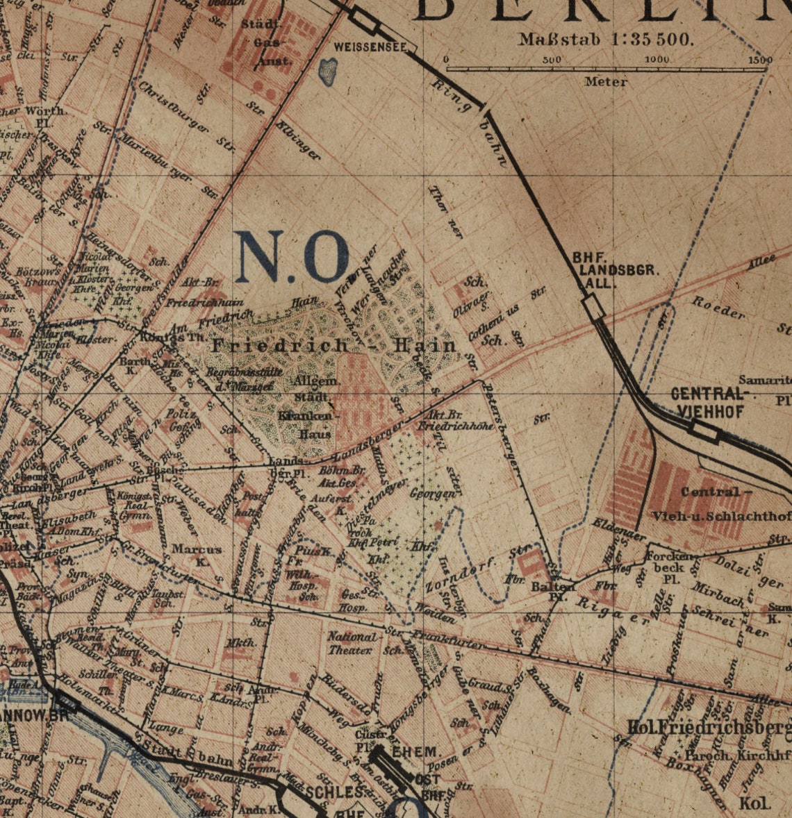 Berlin Map Circa 1895 Berlin Germany Map Vintage Map of - Etsy