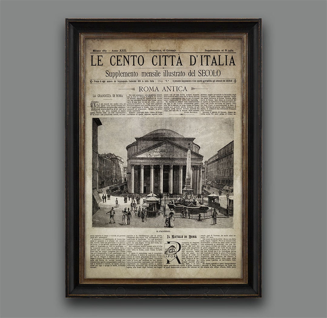 Vintage Rome Newspaper Print: Italian Pantheon, Circa 1887 (unframed ...