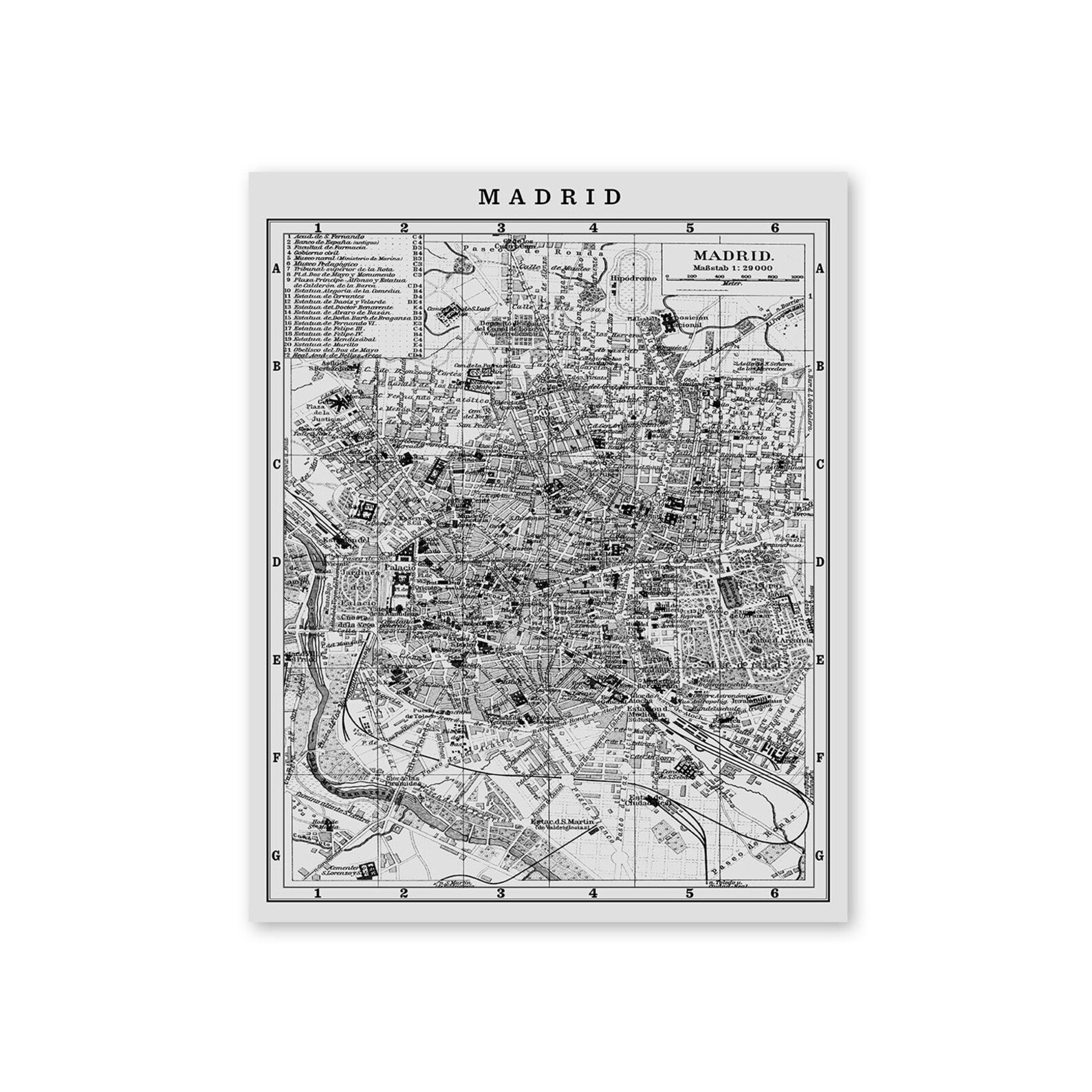 MADRID City Map Vintage Madrid Spain Street Map Print of | Etsy