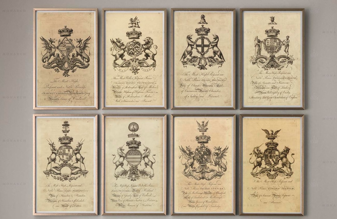 Coat of Arms Prints: English Armorial Engravings, Family Crest Set - Etsy