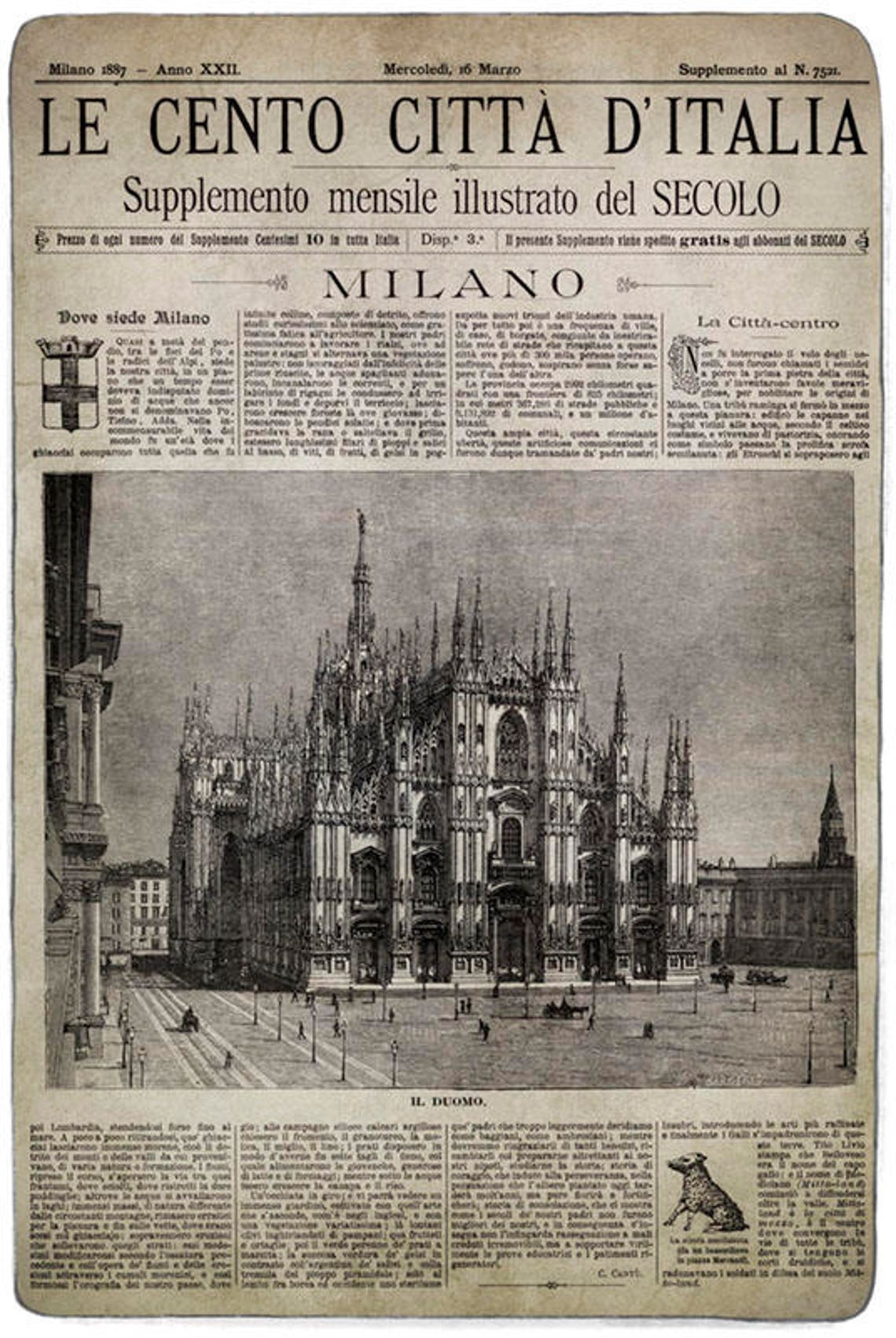 Vintage Italian Newspaper Milan Full Cover Circa 1887 Old - Etsy