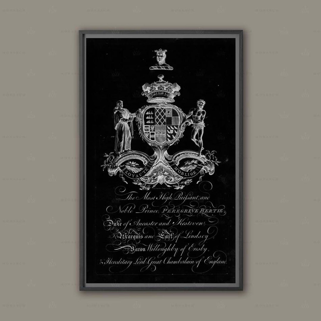 18TH C. ENGLISH ARMORIAL Engraving #2, Baronagium Genealogicum, Coat of ...