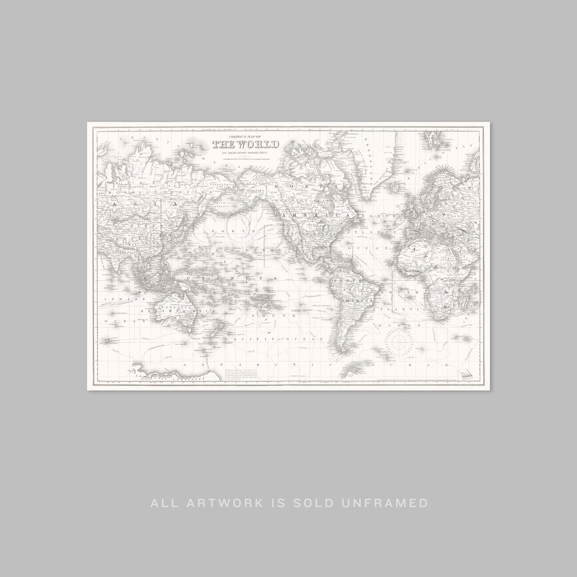 Vintage World Map Print: Circa 1850s Atlas, Nursery Decor - Etsy UK