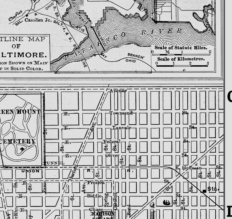 BALTIMORE Street Map Vintage BALTIMORE Art Big Map Print - Etsy