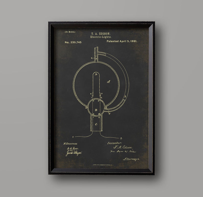 Patent Print Vintage Thomas Edison Electric Bulb Edison Etsy