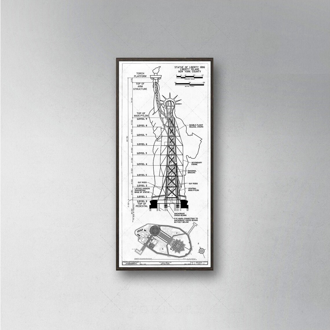 Statue of Liberty Blueprint Print: Vintage NYC Architecture Wall Art - Etsy