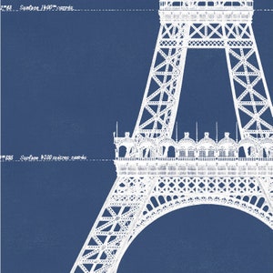 Eiffel Tower Blueprint, Vintage Eiffel Tower - Blue Print Art Print ...