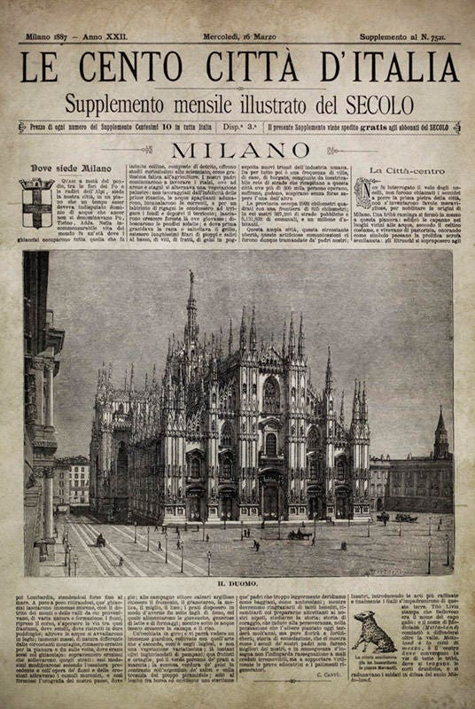 Vintage Italian Newspaper, Milan Full Cover, Circa 1887 Old Italian ...