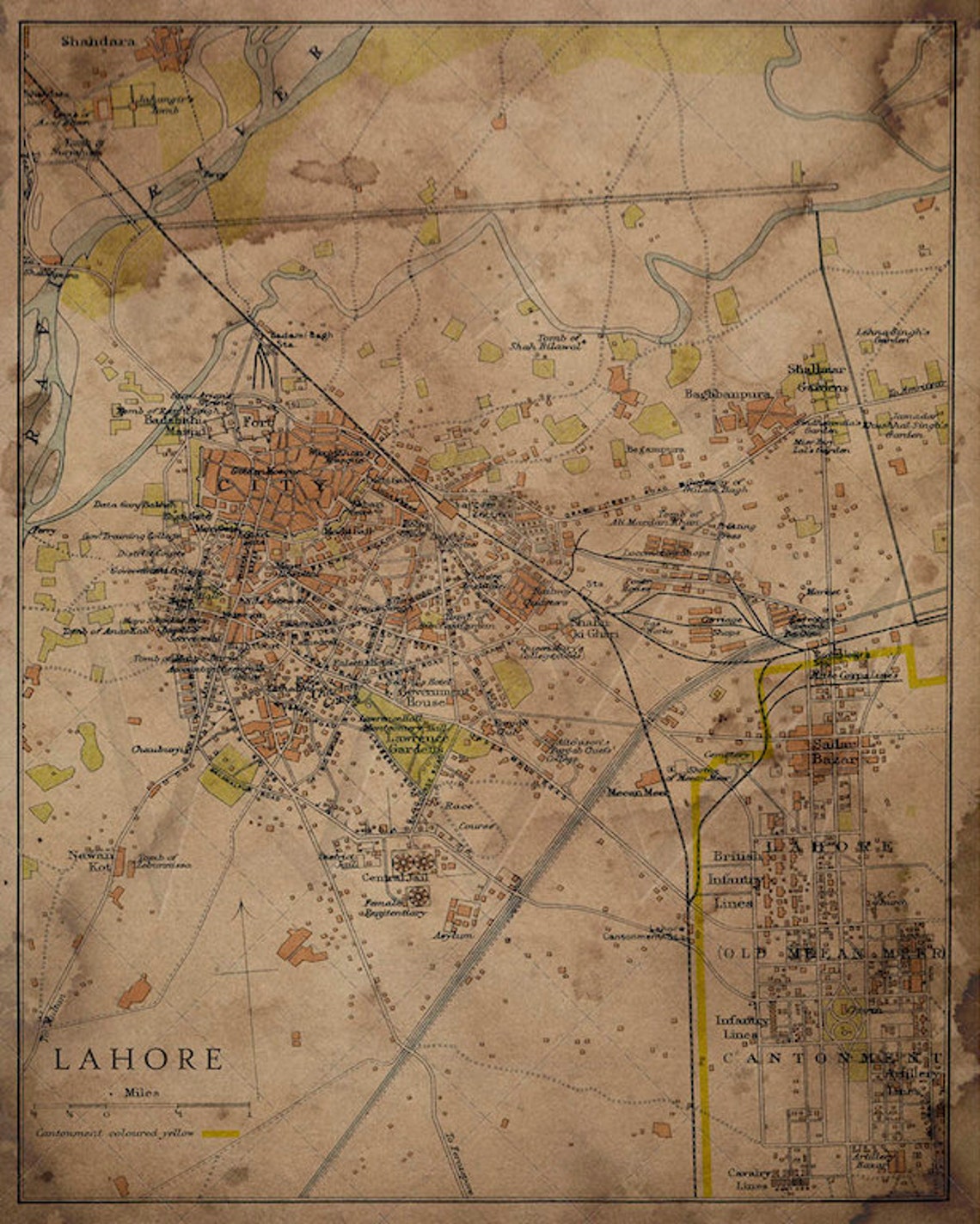Lahore Map Pakistan Map Vintage Lahore India Map Circa | Etsy