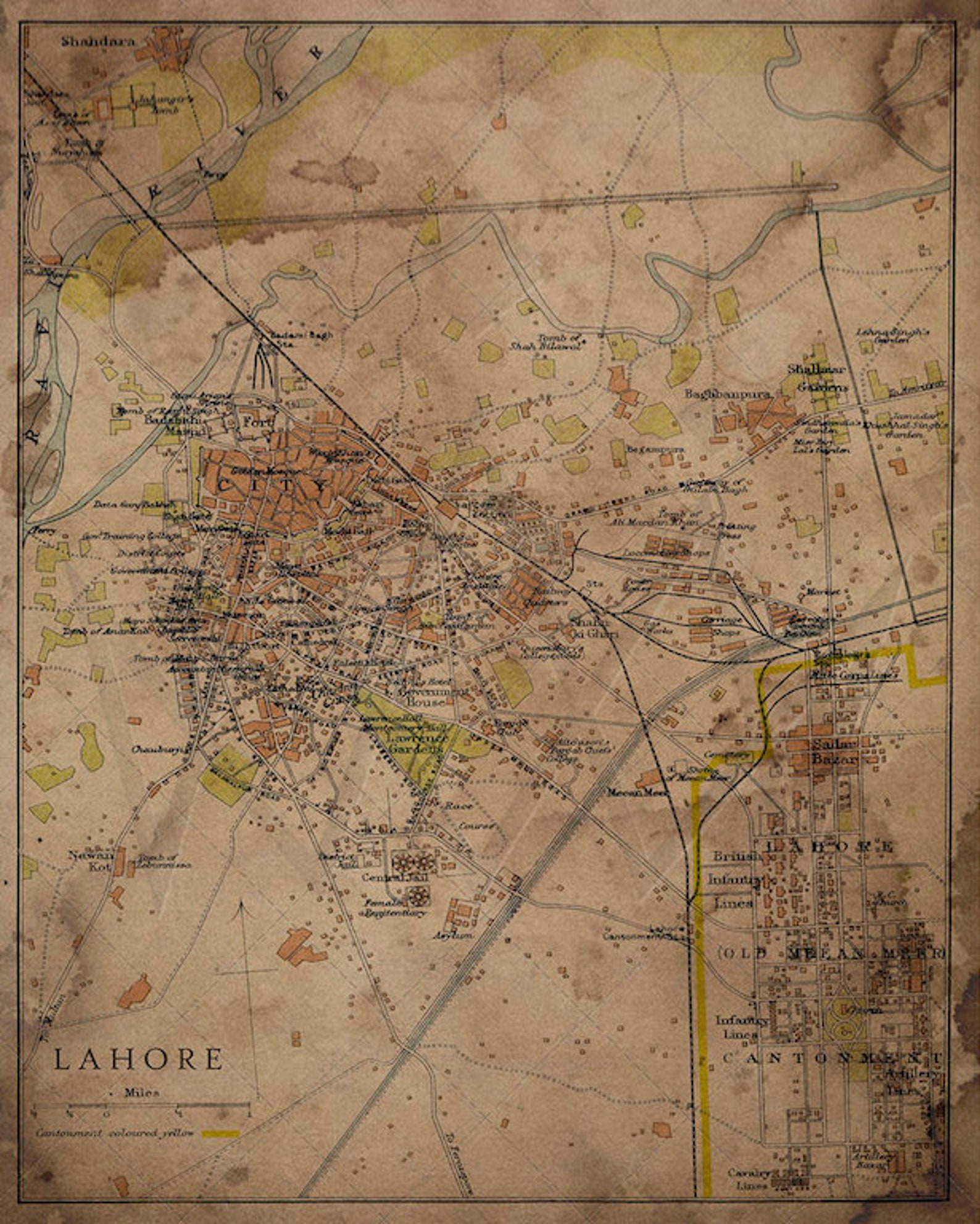 Lahore Map Pakistan Map Vintage Lahore India Map Circa | Etsy Ireland