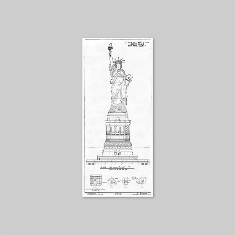 Statue of Liberty Blueprint Wall Art Vintage NYC Lady | Etsy
