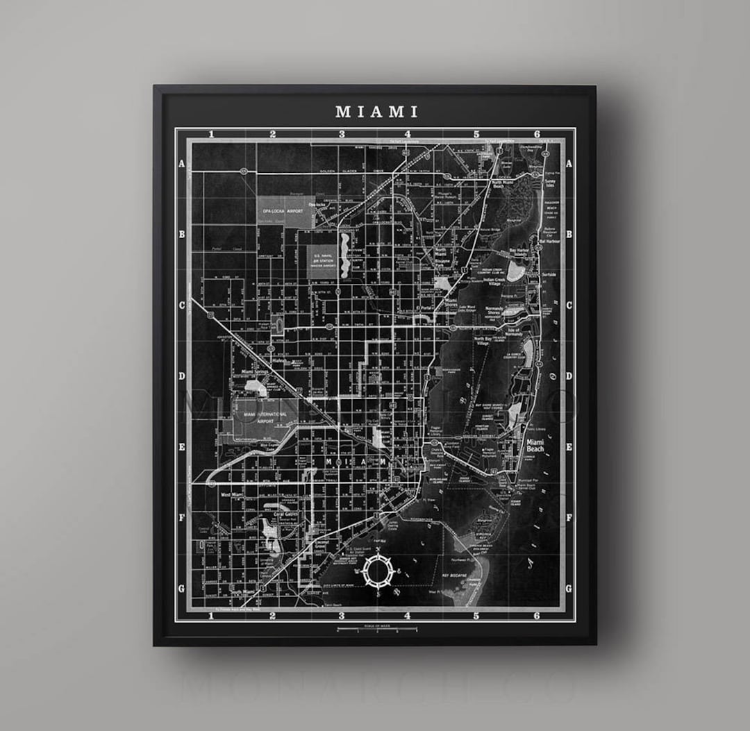 Miami City Map Print, Vintage Miami Map Artwork, Circa 1900s Lithograph ...