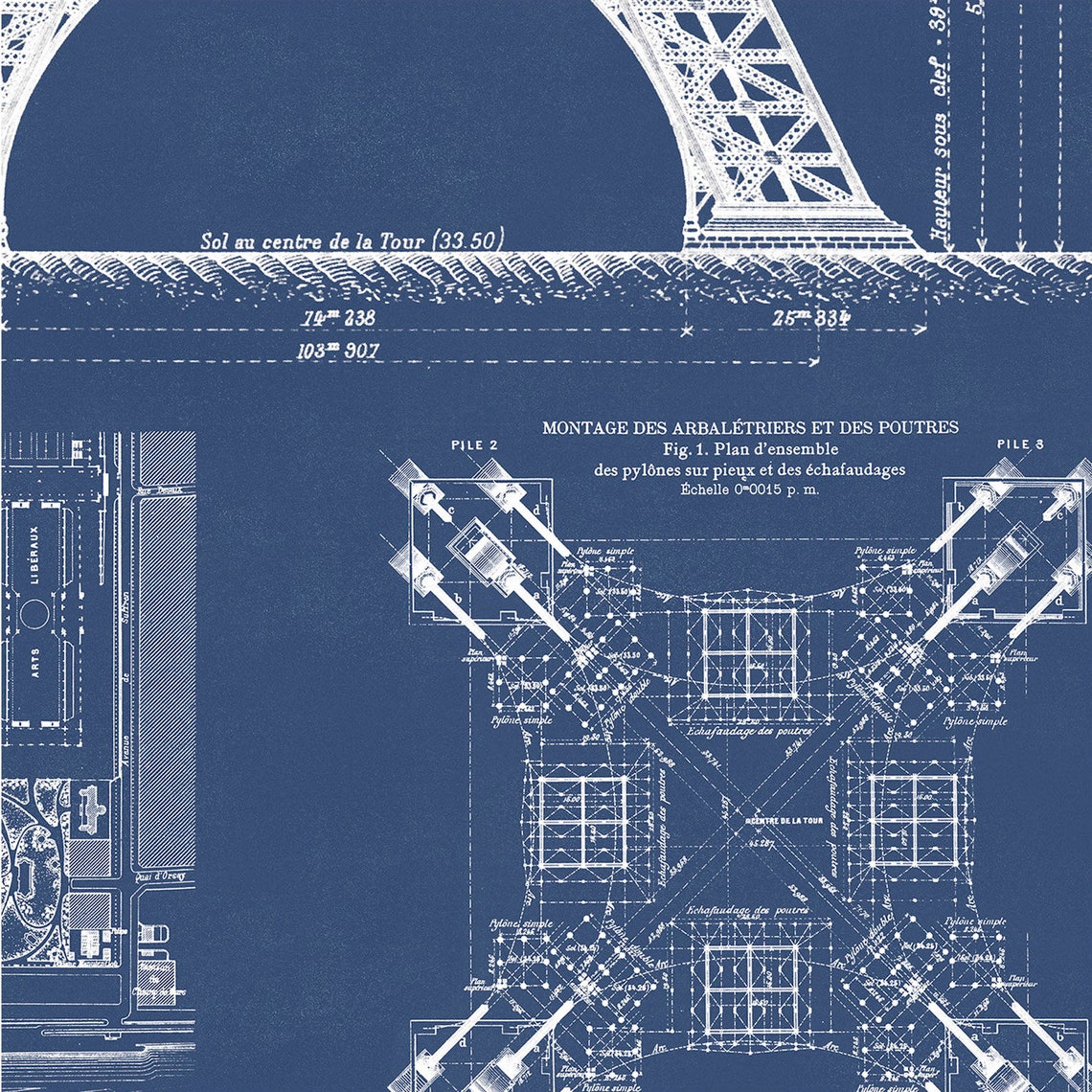 Eiffel Tower Blueprint Vintage Eiffel Tower Blue Print Art | Etsy