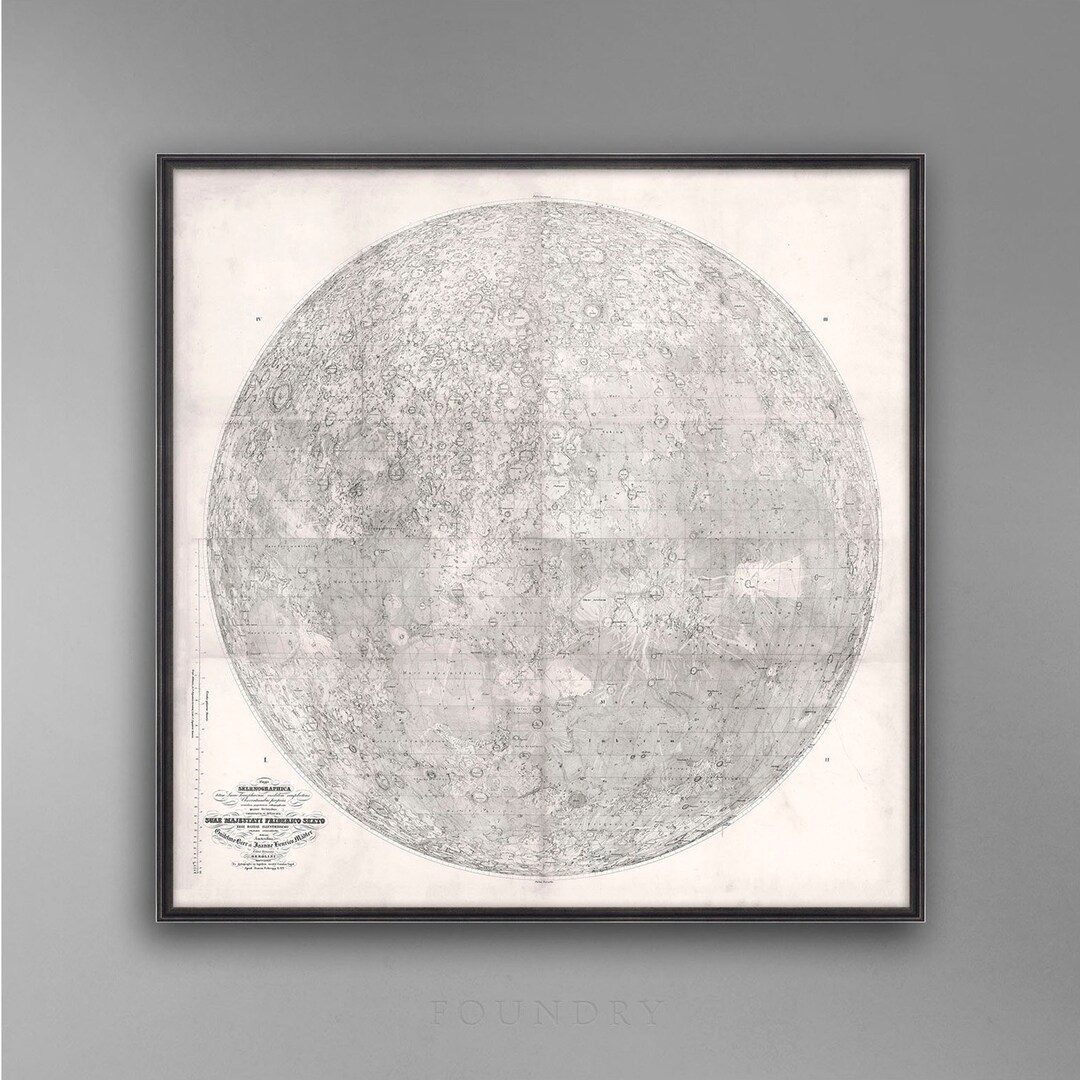 LUNAR MAP of the MOON, Moon Map, Lunar Surface, Map of the Moon, Rustic ...