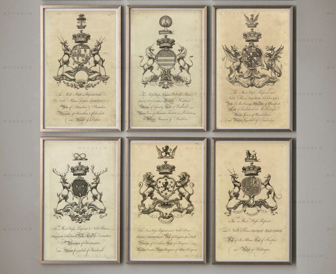 Coat of Arms Prints: English Family Crest Heraldry Art, Set of 6 - Etsy
