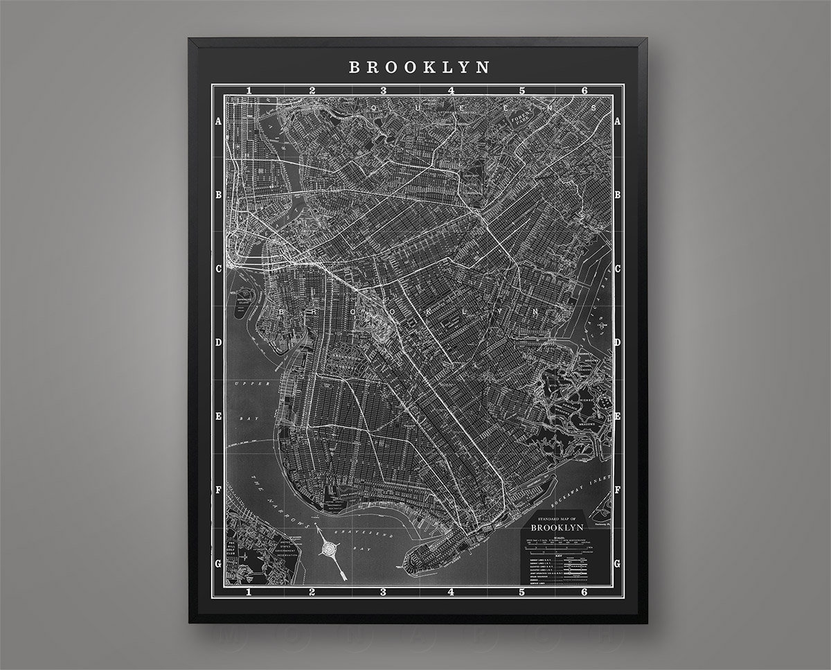 Brooklyn Map Print Art Vintage Brooklyn Wall Art Kings - Etsy