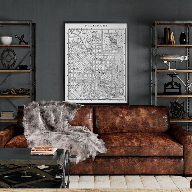 BALTIMORE Street Map Vintage BALTIMORE Art Big Map Print | Etsy