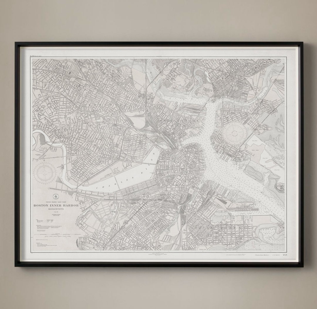 Boston Harbor Nautical Map Print: 20th Century Survey Art - Etsy