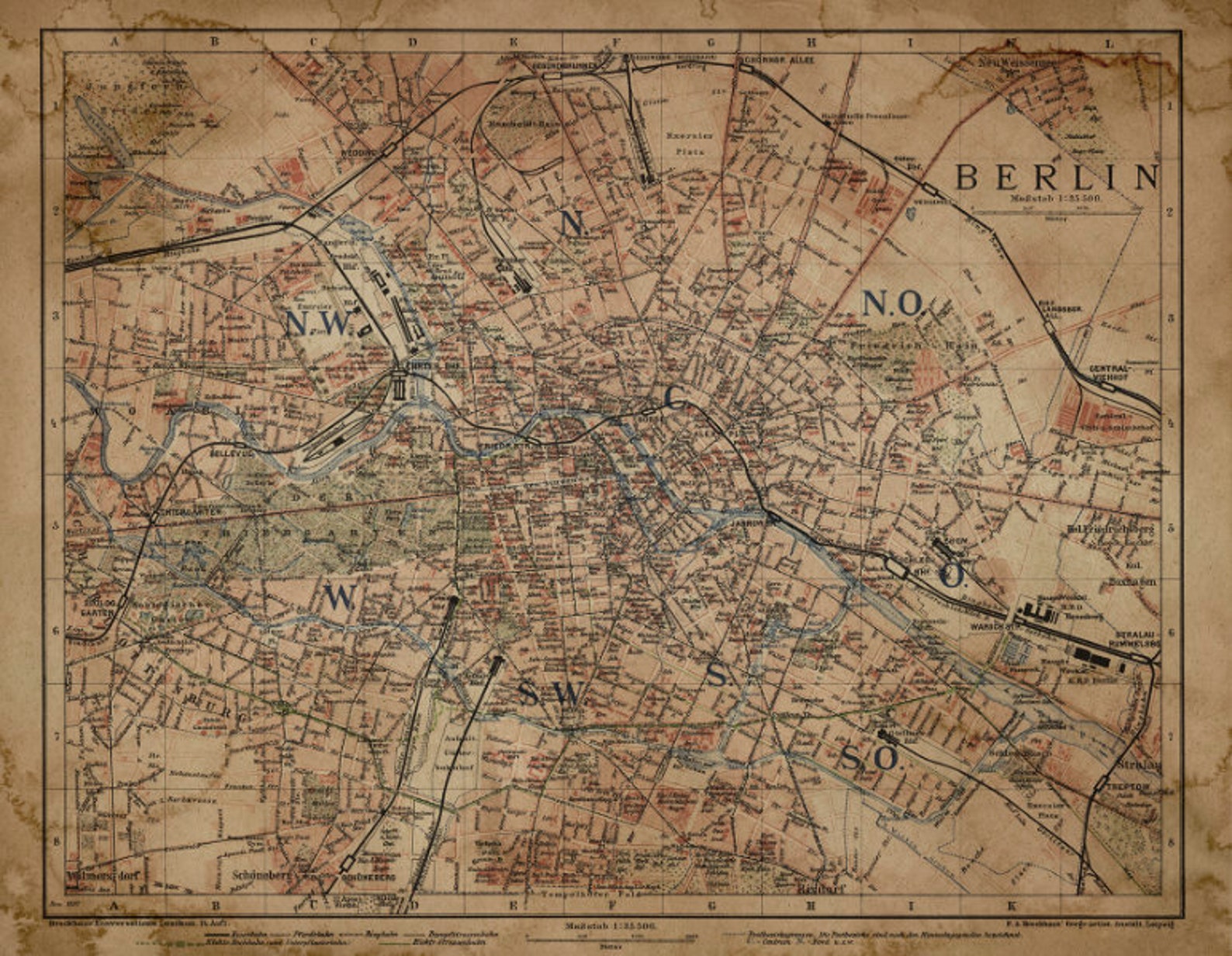 Berlin Map Circa 1895 Berlin Germany Map Vintage Map of - Etsy