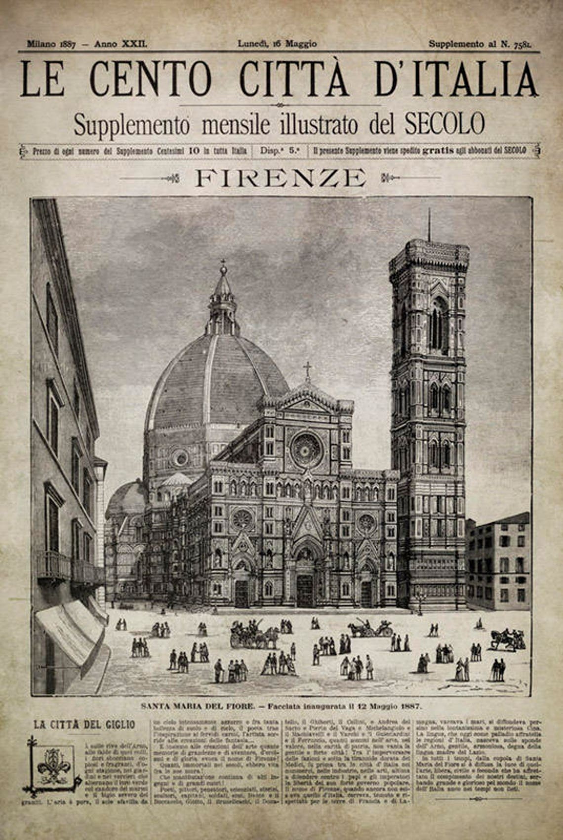 Vintage Italian Newspaper Firenze Full Cover Circa 1887 Old | Etsy