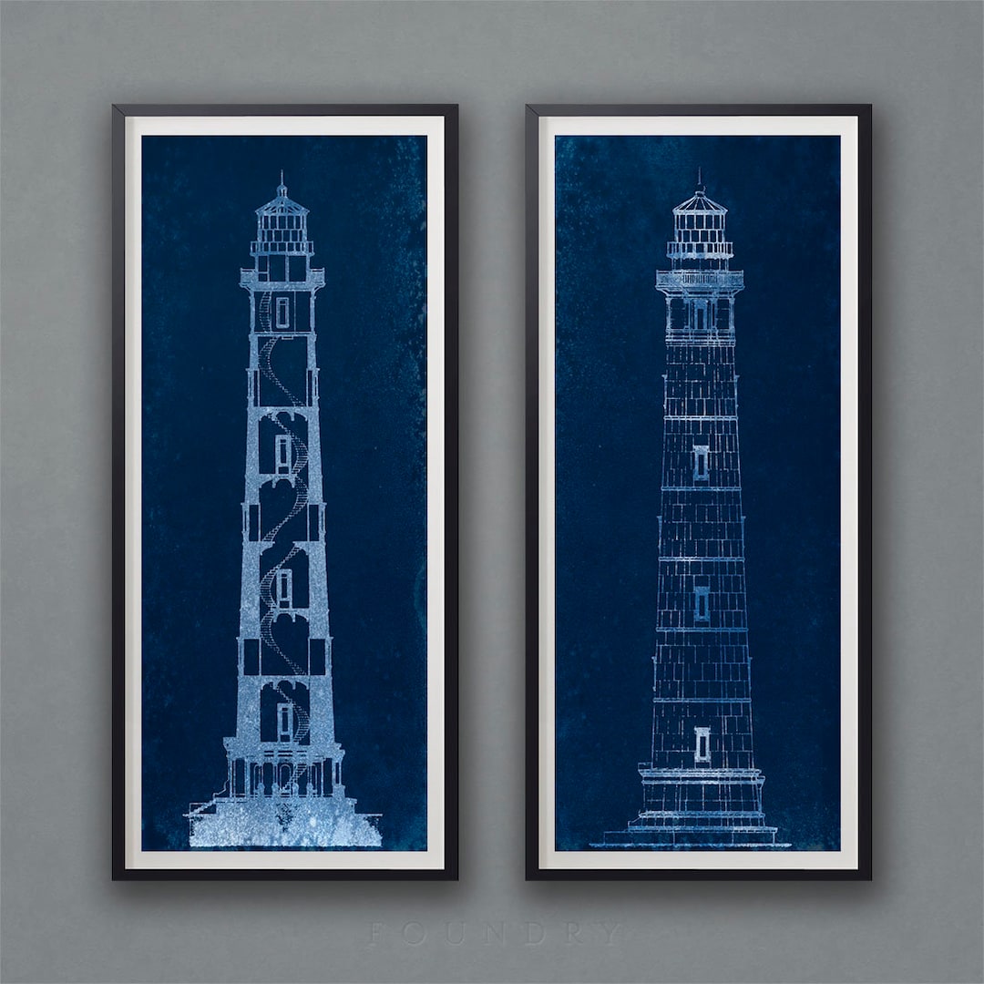 Cape Henry Lighthouse Blueprint Art Print: Vintage Nautical Decor - Etsy