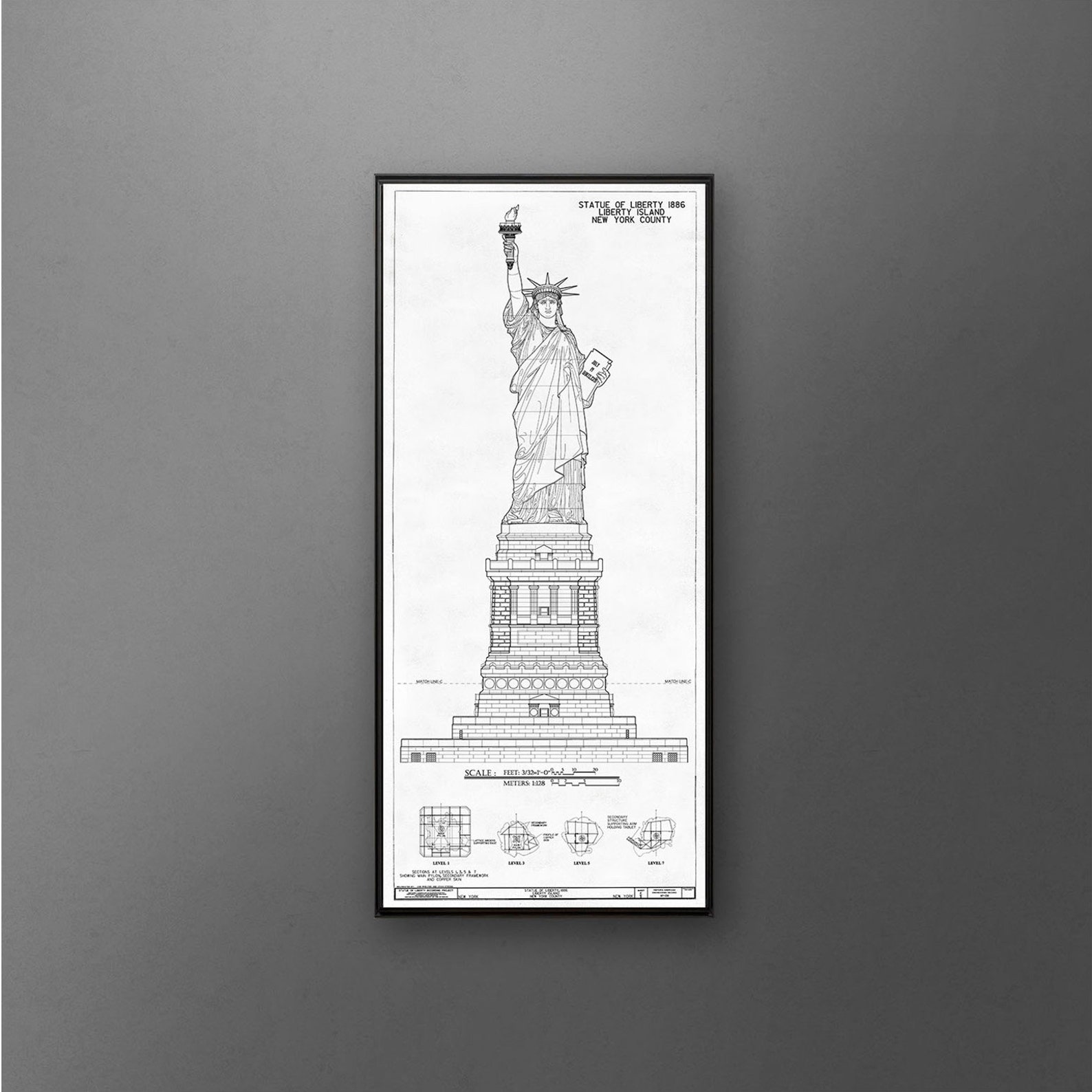 Statue of Liberty Blueprint Wall Art Vintage NYC Lady - Etsy